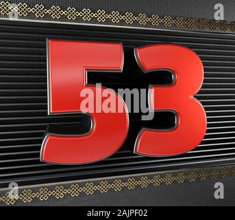 Golden number fifty-three (number 53) cut into perforated gold segments ...