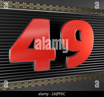 Golden number forty nine 49 made of inflatable balloon with ribbon on ...