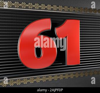 Golden number sixty-one (61 years) on white background with pattern ...