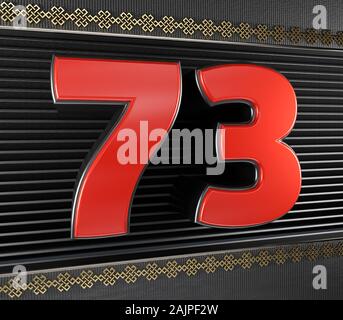 Golden number seventy-three (73 years) on white background with pattern ...