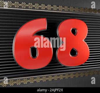 Golden number sixty-eight (68 years) on white background with pattern ...