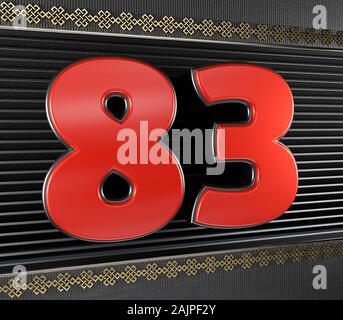 Golden number eighty-three (83 years) on white background with pattern ...