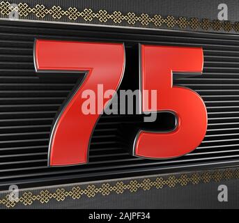 Golden number seventy five (number 75) on white background with drop ...
