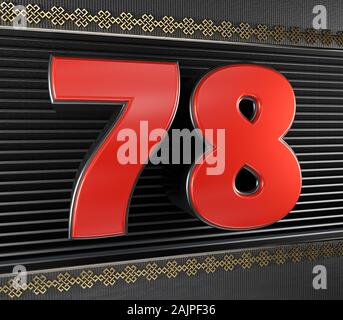 Number seventy-eight (number 78) with red transparent stripe on white ...