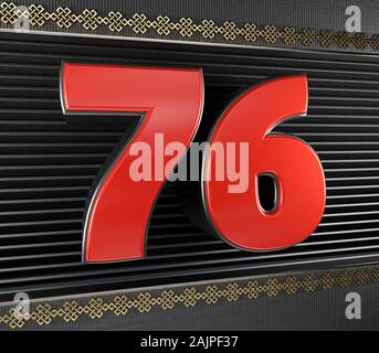 3d illustration, 76 anniversary. golden numbers on a festive background ...