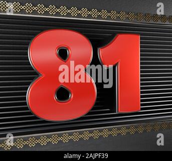 Gold number eighty-one (number 81) cut into perforated gold segments ...