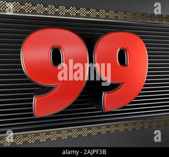 Red number 9 (number nine) with golden symbols endless knot. 3D ...