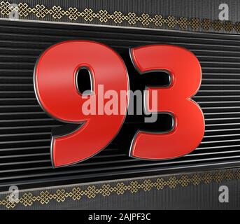 Number ninety-three (number 93) with red transparent stripe on white ...