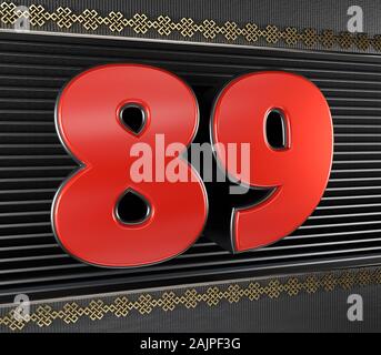 3d illustration of golden number Eighty nine or 89 isolated on white ...