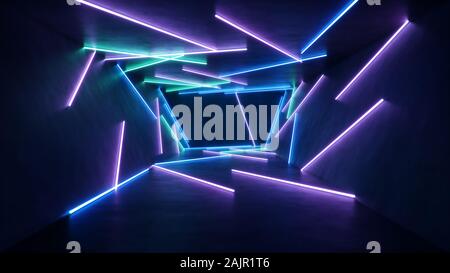3d illustration of glowing pink neon rings, abstract background Stock ...