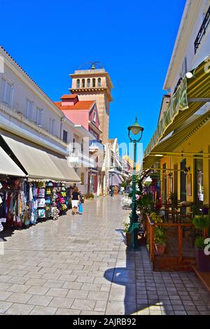 Argostoli main street and shopping centre, Kefalonia, July Stock Photo ...