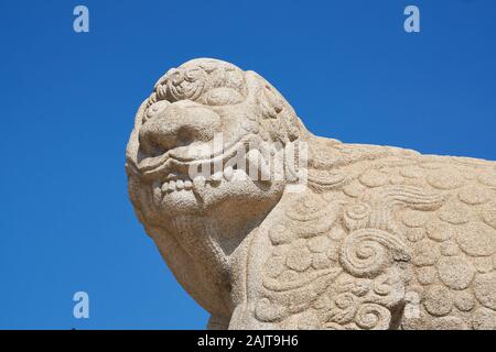 Korean Lion dog guardian (Haetae or haechi) statue on clear blue day ...