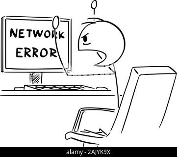 Cartoon of Man or Businessman Watching Computer Screen in Panic Stock ...