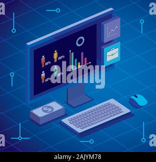 computer desktop with pile coins and menu app Stock Vector Image & Art ...