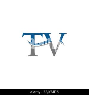 TV T V Swoosh Letter Logo Design with Modern Yellow Swoosh Curved Lines ...