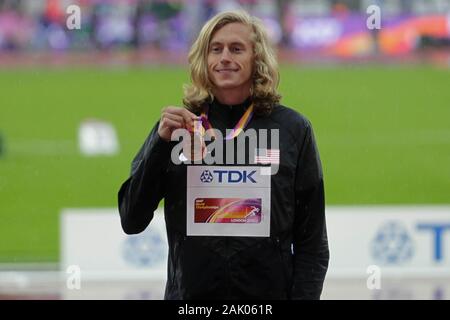 Evan Jager (USA) at the Podium3000m Steeple Men at the IAAF World ...
