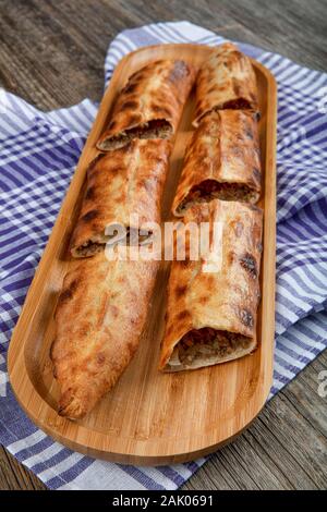 Traditional Turkish Cuisine Bafra pita (karadeniz pidesi) on rustic ...