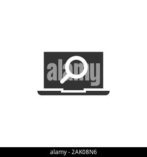 Computer search icon in flat style. Laptop with magnifying glass vector ...