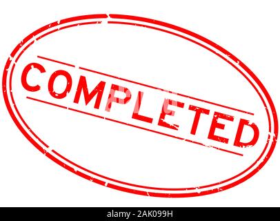 Grunge red completion word oval rubber seal stamp on white background ...