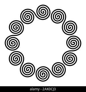 Connected linear spirals forming ancient symbols. Single and double ...