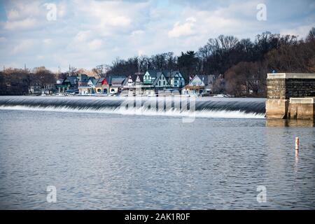 A view of Philadelphia's famous Boathouse Row visible from below the ...