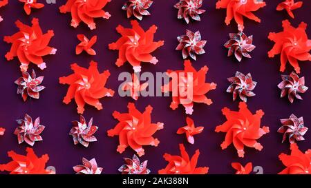 Photo of Japanese windmill toys decorated a lot on purple wall as ...