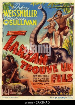 JOHNNY WEISSMULLER MAUREEN O'SULLIVAN and JOHN SHEFFIELD in TARZAN ...