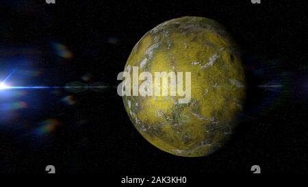 jungle exoplanet, green and biologically active alien planet with moons ...
