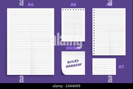 Set of crumpled four Standart blank task series A format paper A4, A5 ...