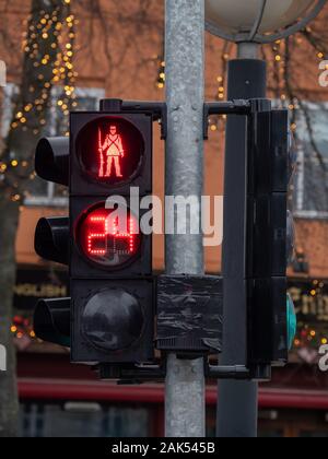 Local pedestrian traffic light with ancient soldier in Fredericia ...