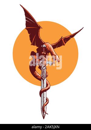 Sword with Wings. Tattoo Sword Symbol on Black Background. Vector ...