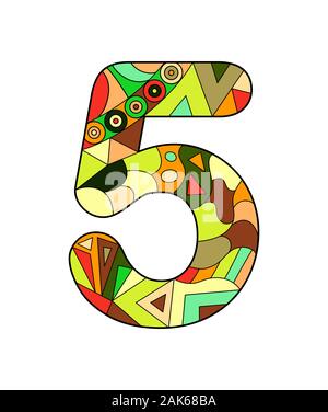 Five number Isolated zentangle illustration for coloring Stock Vector ...