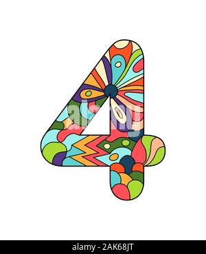 Four number Isolated zentangle illustration for coloring. Color and ...