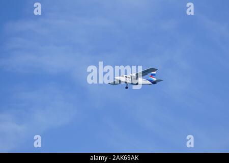 Twin engine plane, a Britten Norman BN2 Islander, Maya Island Air, at ...
