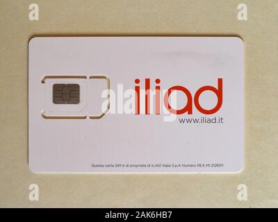 MILAN, ITALY - CIRCA OCTOBER 2019: Iliad mini micro and nano sim for ...