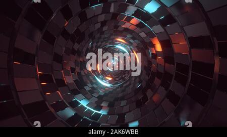 abstract round tunnel with brick pattern texture and glowing spheres 3d ...