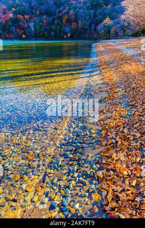 Fall colors in Nikko national park, Japan - view of Lake Chuzenji and ...