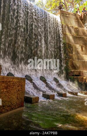 Lake in The seven springs waterfall forest area in the island of Rhodes ...