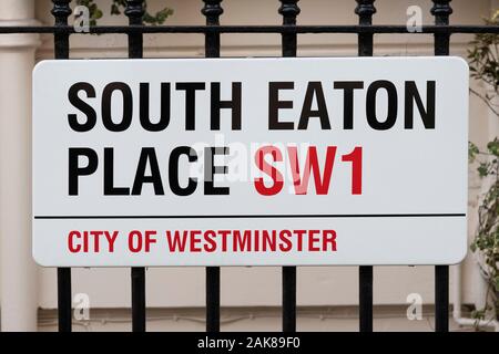 Eaton Place Belgravia street sign on house London England UK Europe ...