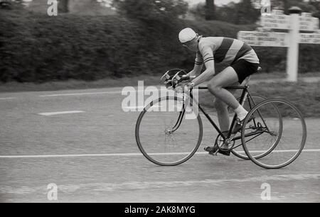 1950s, historical, a male time-trial cyclist wearing the cycling ...