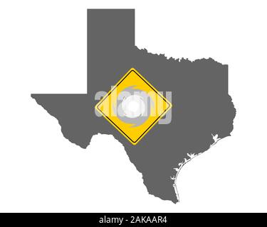 Map of Texas with traffic sign storm warning Stock Photo - Alamy