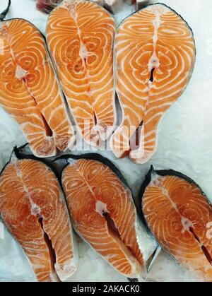 Raw trout steaks Stock Photo - Alamy