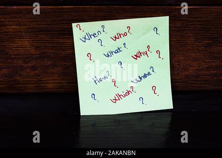 Post it notes with question marks on bulletin board. Close up Stock ...