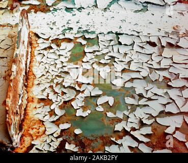 Peeling paint from a metal surface, background. Texture Blue paint ...