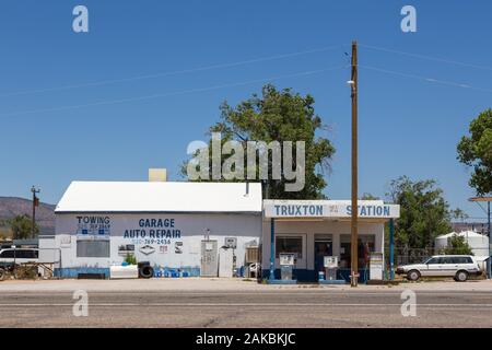 Truxton, Arizona, USA- 01 June 2015: Abandoned building and old car on ...