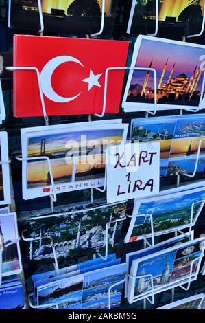 Selling postcard - Market in ISTANBUL - Bosphorus Strait - TURKEY Stock ...