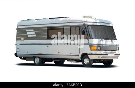 Old motorhome side view isolated on white Stock Photo - Alamy