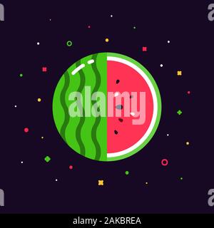 watermelon fruit sphere with half slice logo, flat icon design template ...