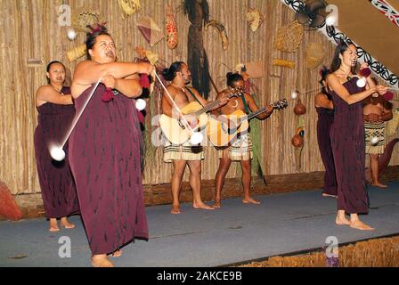 Maori woman and Maori man in traditional maori greeting (hongi ) at Te ...