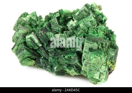 torbernite (uranium ore) from Margabal Mine, France isolated on white ...